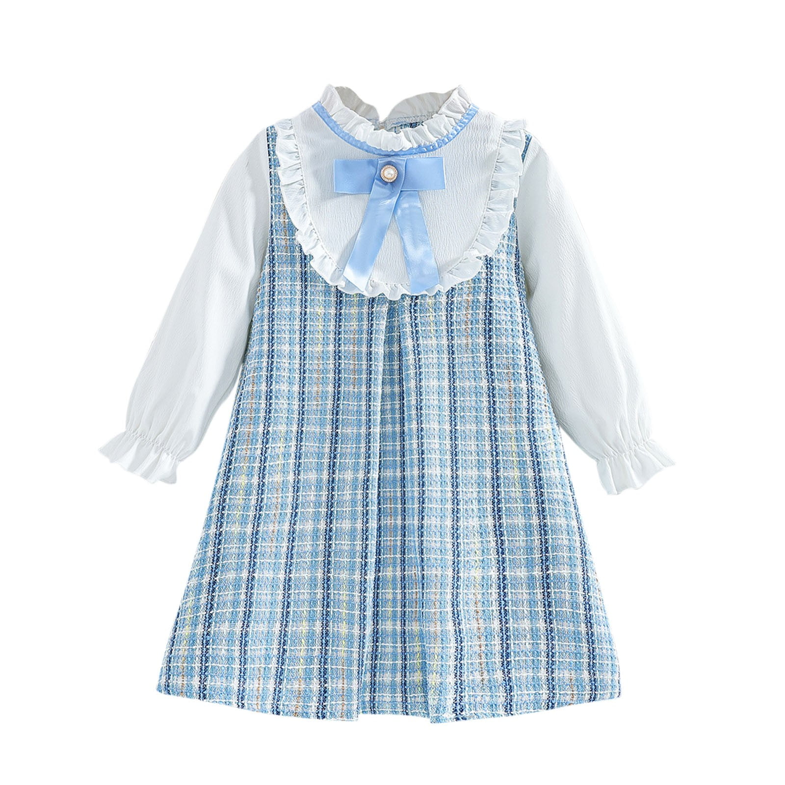 Avrntaa Little Girls Princess Dress Cute Bow Trim Plaid Dresses Puff ...
