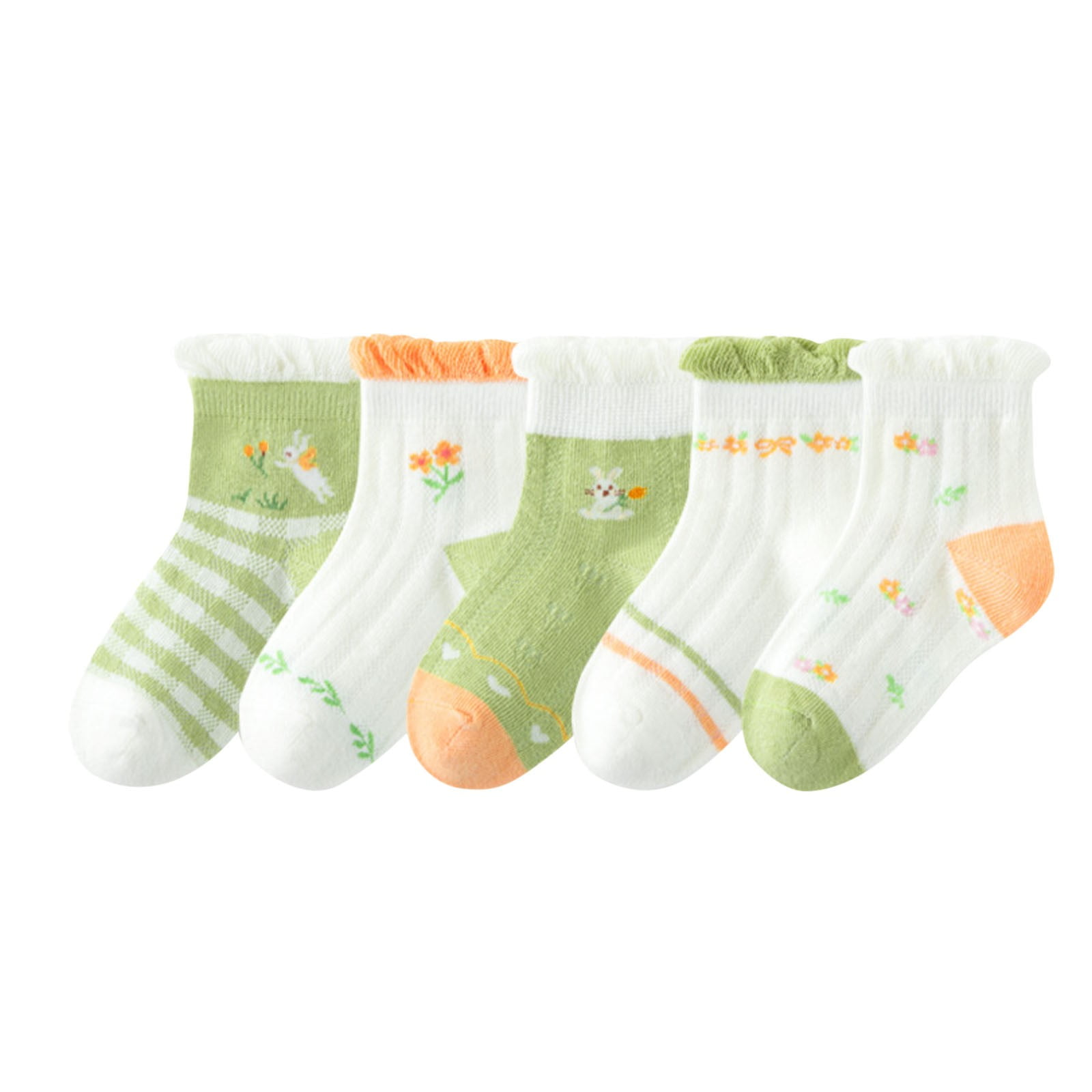 Avrntaa Little Girls Ruffle Frilly Crew Socks 5 Pairs Sweet Print ...