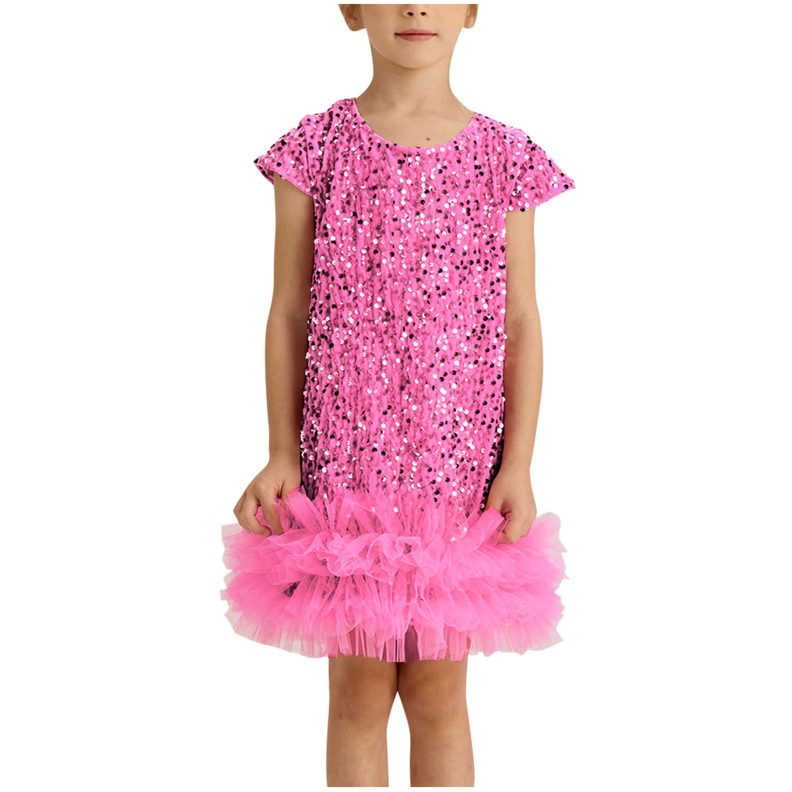 Avrntaa Little Girls Sequin Dress Ruffle Hem Sparkly Gown Party Dresses ...