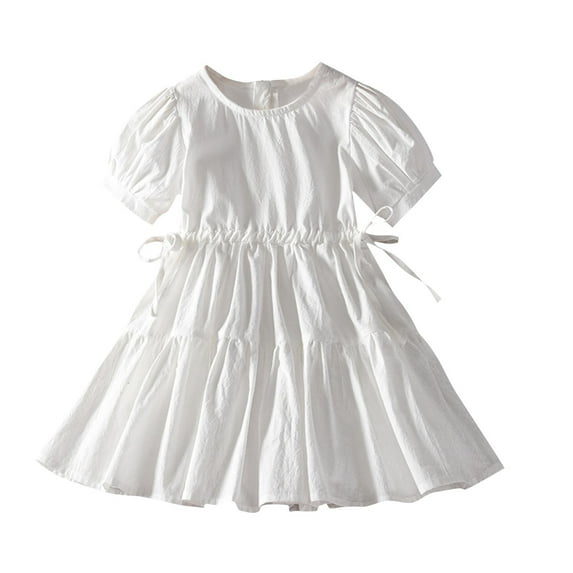 Avrntaa Little Girls Short Sleeve Dresses Summer White Dress A-Line ...