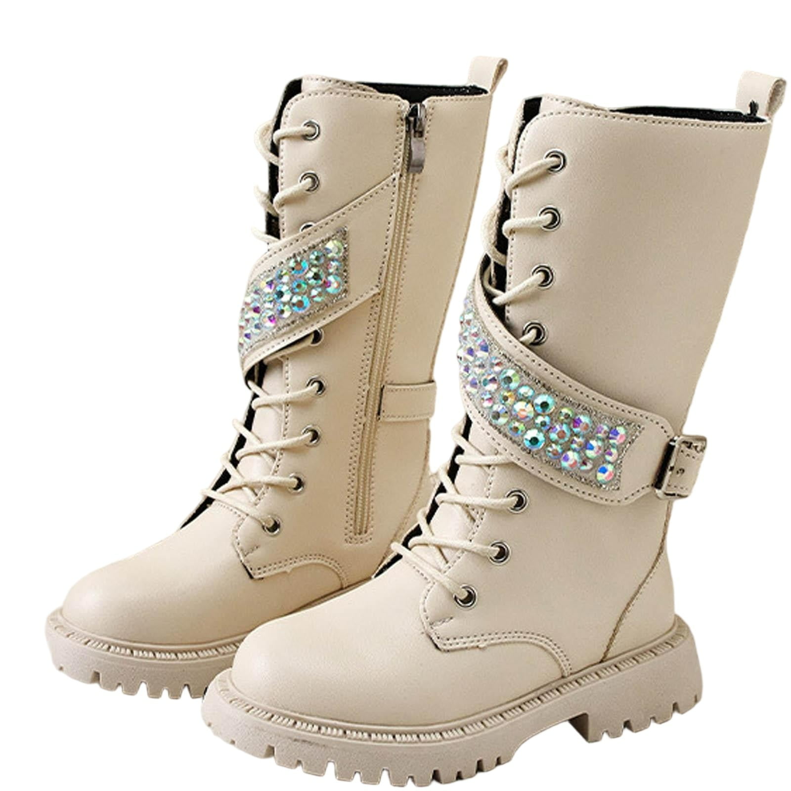 Avrntaa Little Girls Sparkle Rhinestone Riding Boots Lace Up Side ...
