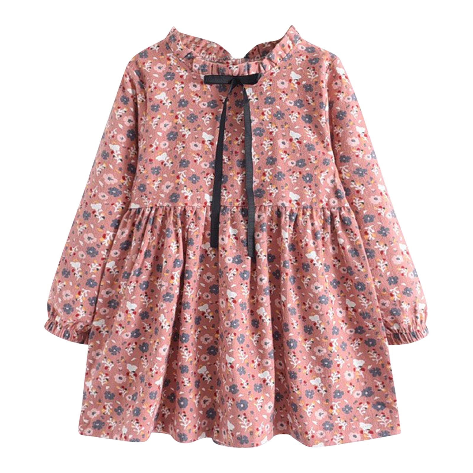 Avrntaa Little Girls Spring Floral Dress Puff Long Sleeve Dresses Bow ...