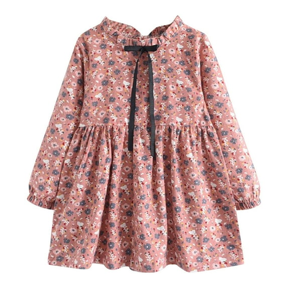 Avrntaa Little Girls Spring Floral Dress Puff Long Sleeve Dresses Bow ...