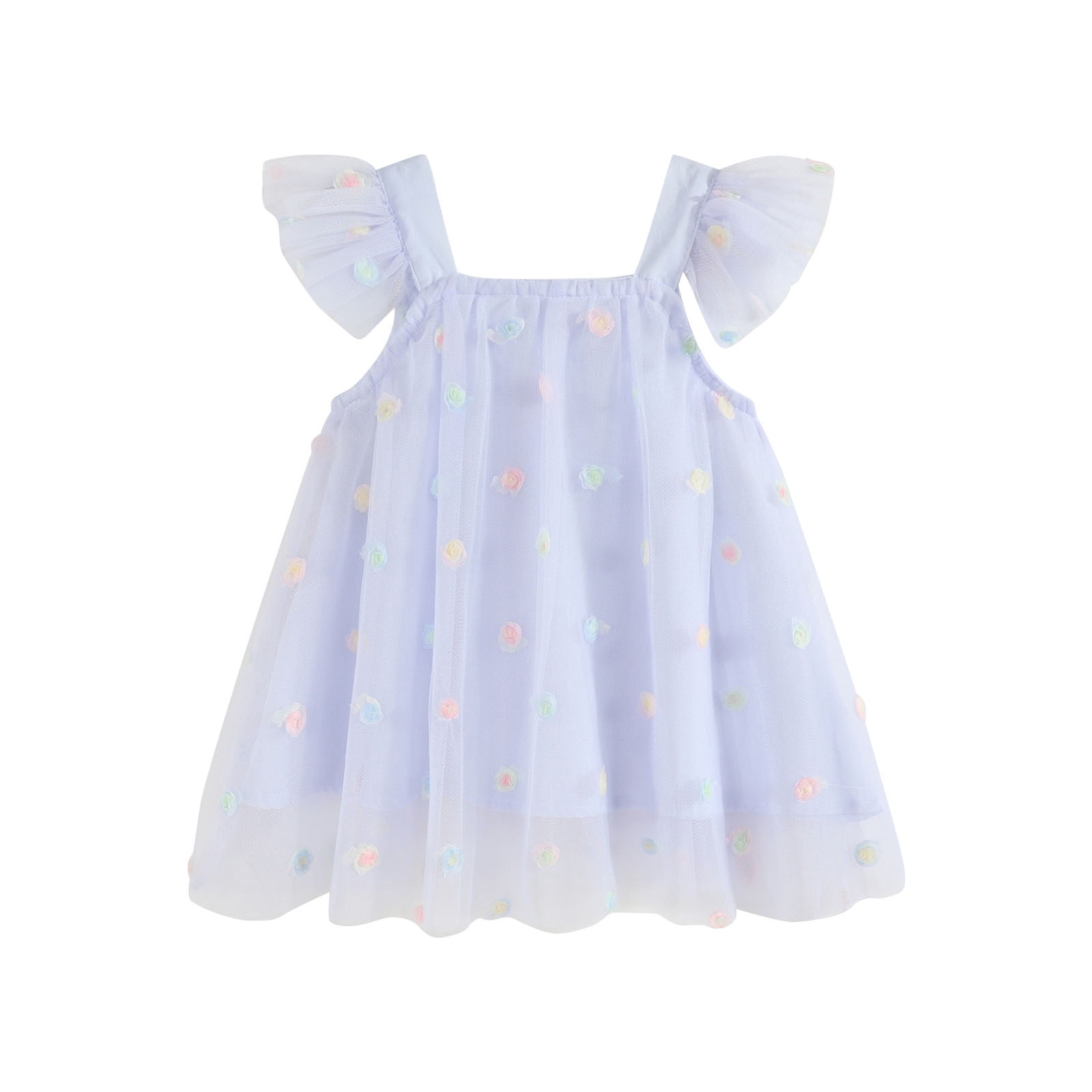 Avrntaa Little Girls Tutu Dress Floral Trim Tulle Dresses Flutter ...