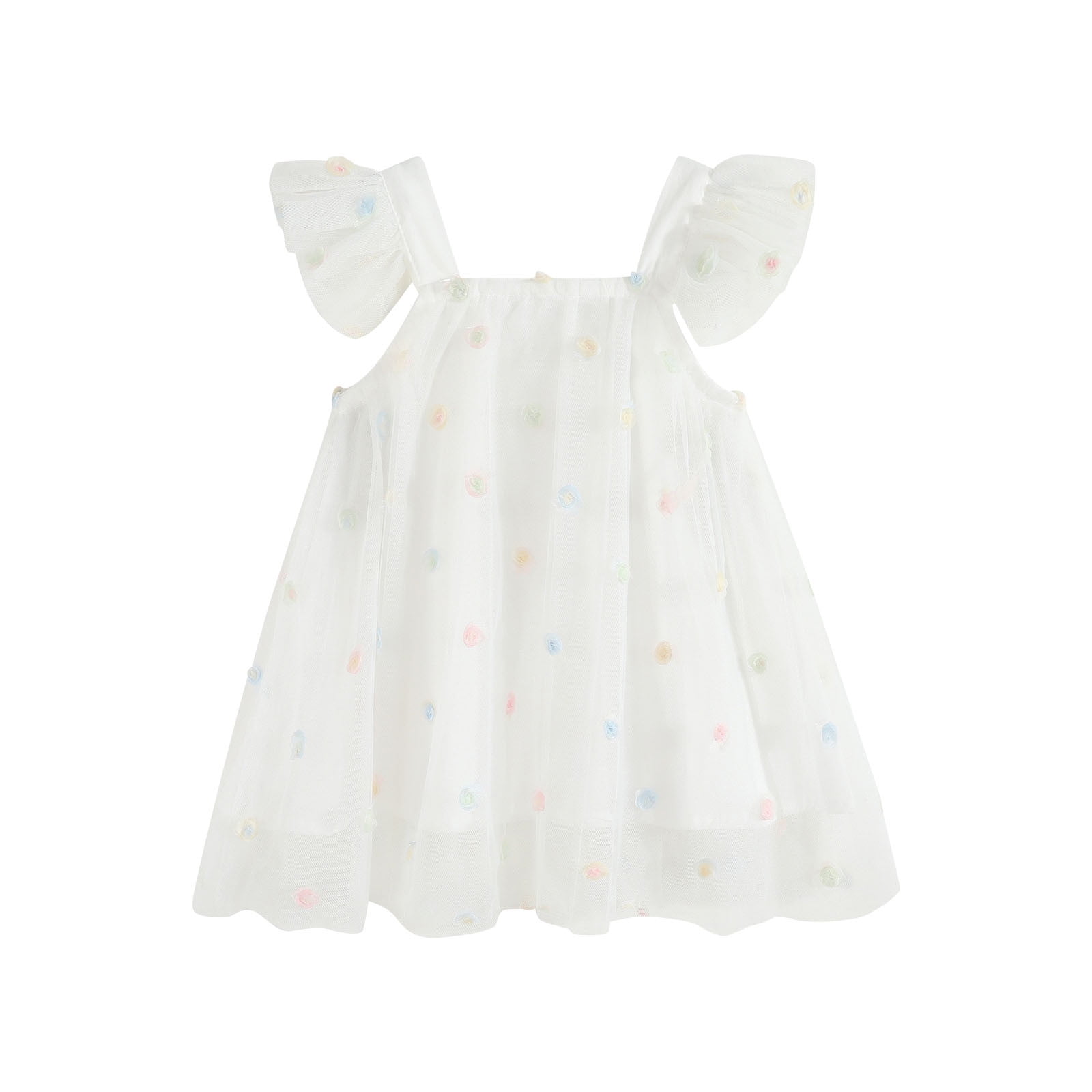 Avrntaa Little Girls Tutu Dress Floral Trim Tulle Dresses Flutter ...