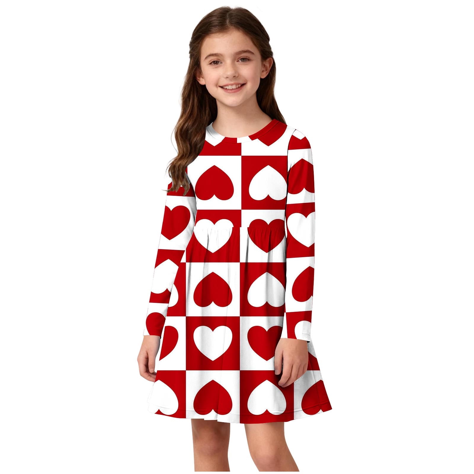 Avrntaa Long Sleeve Cotton Dress for Girls Valentines Day Cute Heart ...