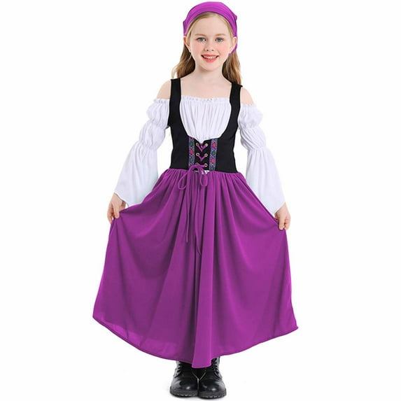 Avrntaa Renaissance Kids Girls Dress Cold Shoulder Retro Princess ...