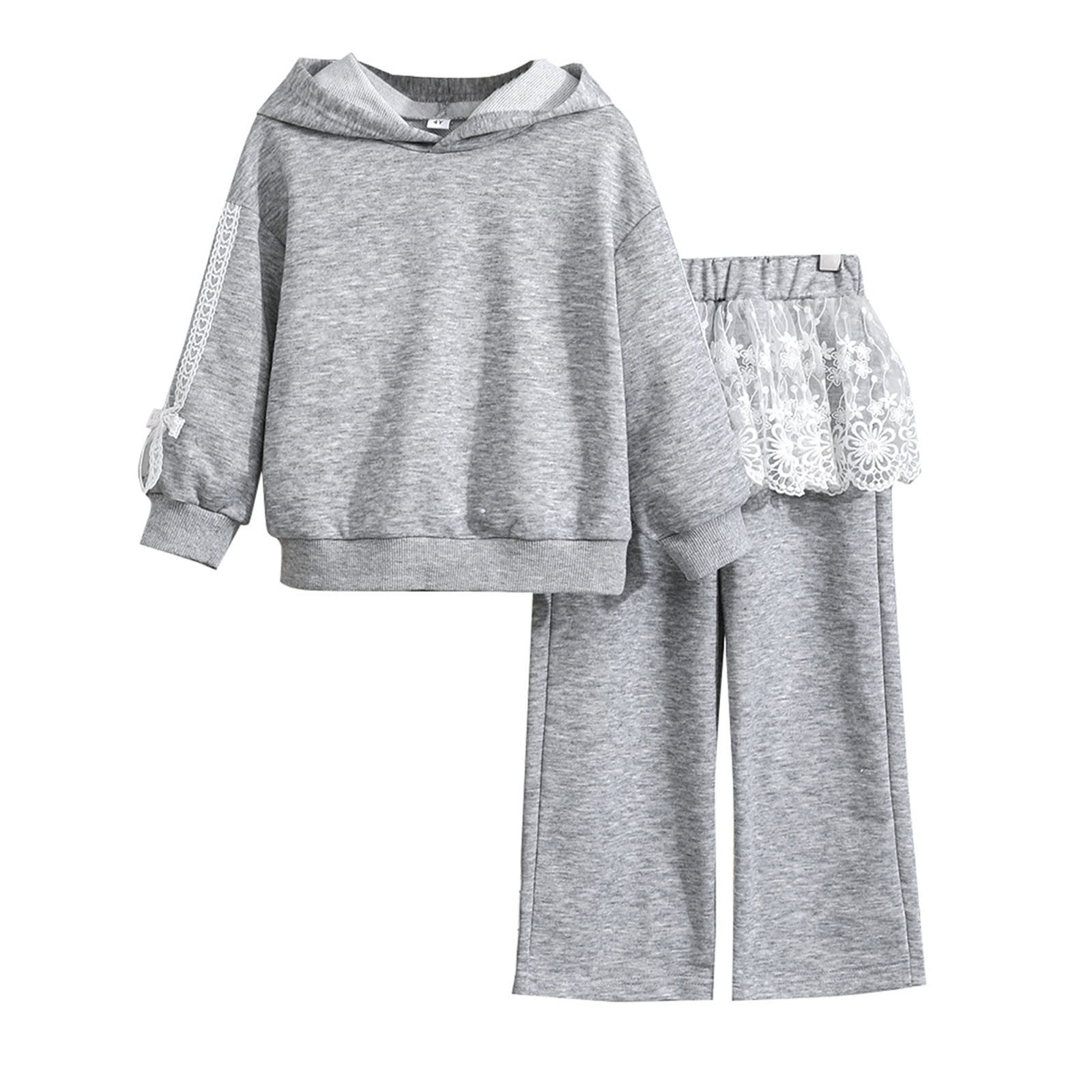 Avrntaa Spring Casual Outfit for Girls Solid Hooded Sweatshirt Lace ...