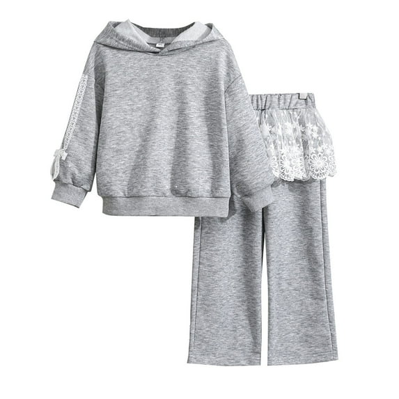 Avrntaa Spring Casual Outfit for Girls Solid Hooded Sweatshirt Lace ...