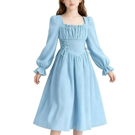 Avrntaa Spring Dresses for Girls Elegant Puff Long Sleeve Maxi Dress ...