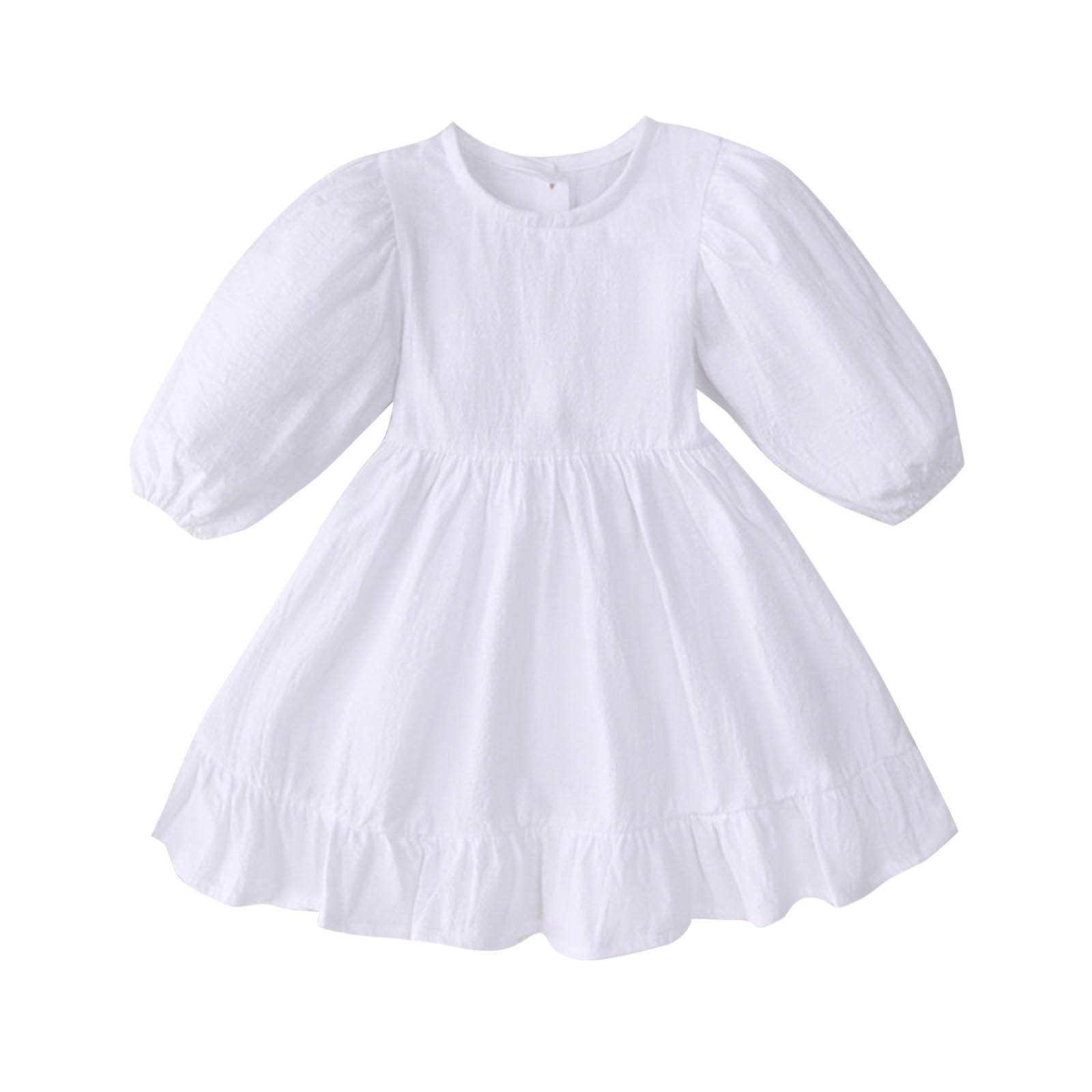 Avrntaa Summer Linen Dress for Little Girls Puff Long Sleeve Dress ...