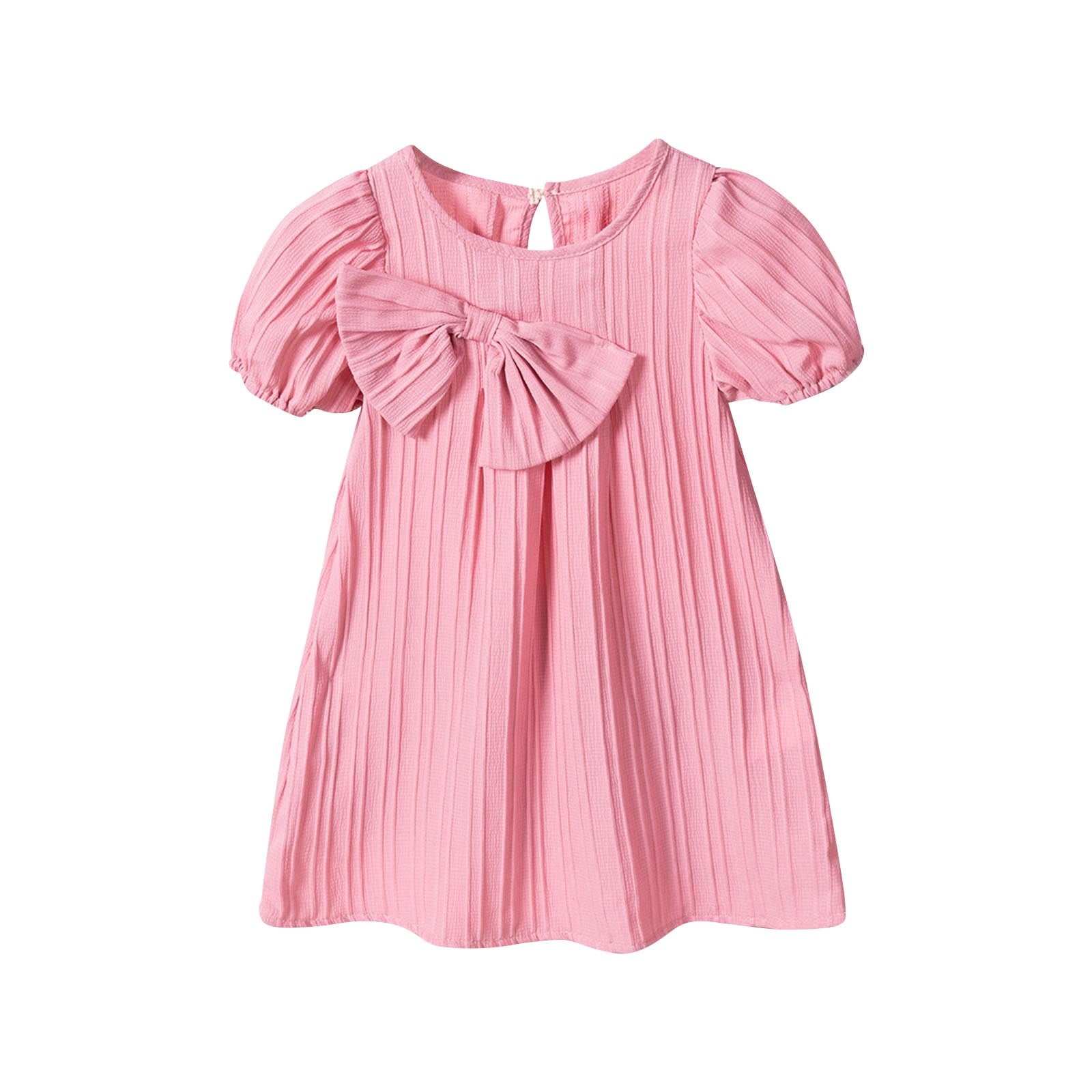 Avrntaa Summer Mini Dress for Girls Linen Puff Sleeve Dress A-line Bow ...