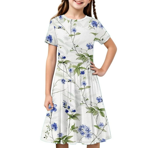 Avrntaa Summer Short Sleeve Dress for Girls Graphic Print A-Line Maxi ...
