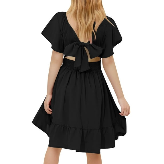 Avrntaa Summer Solid Dress for Girls Elegant Back Tie Fluffy Dress ...