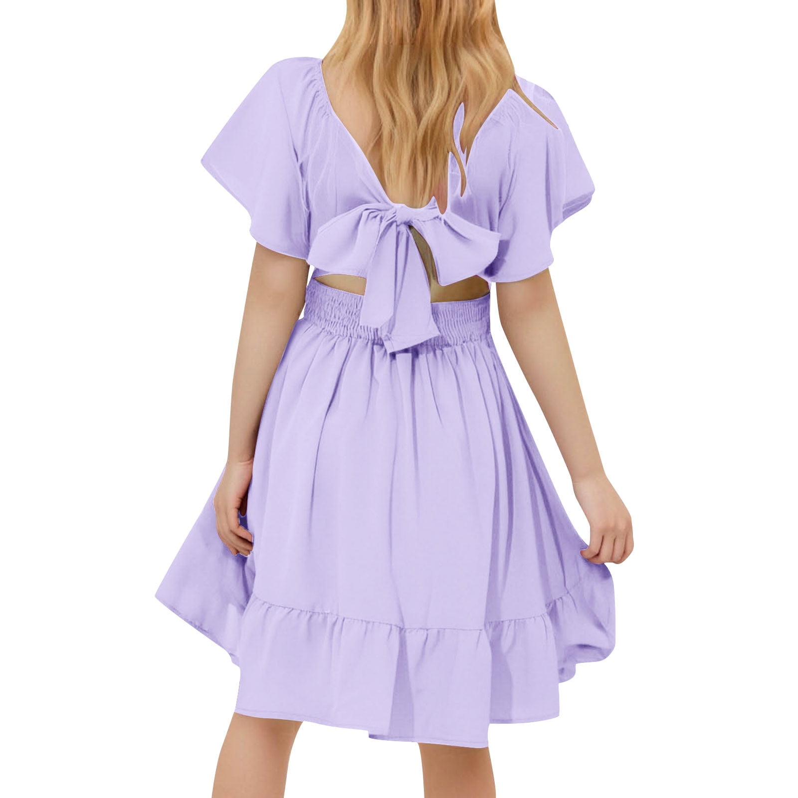 Avrntaa Summer Solid Dress for Girls Elegant Back Tie Fluffy Dress ...