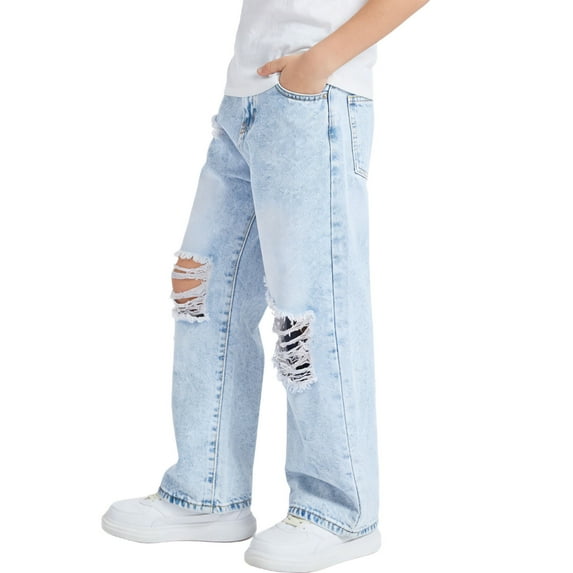 Avrntaa Teen Boys Girls Baggy Ripped Jeans Straight Leg Spring Denim ...