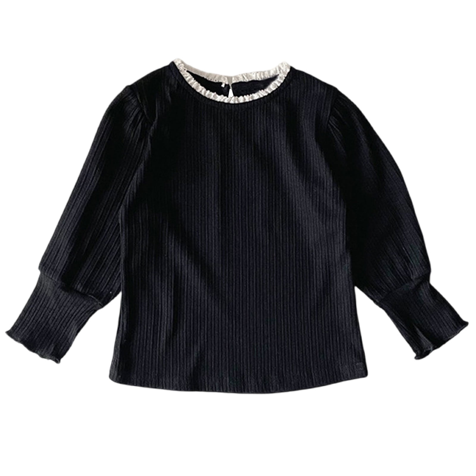 Avrntaa Toddler Baby Girls Lace Crewneck Tops Cute Ribbed Puff Sleeve T ...