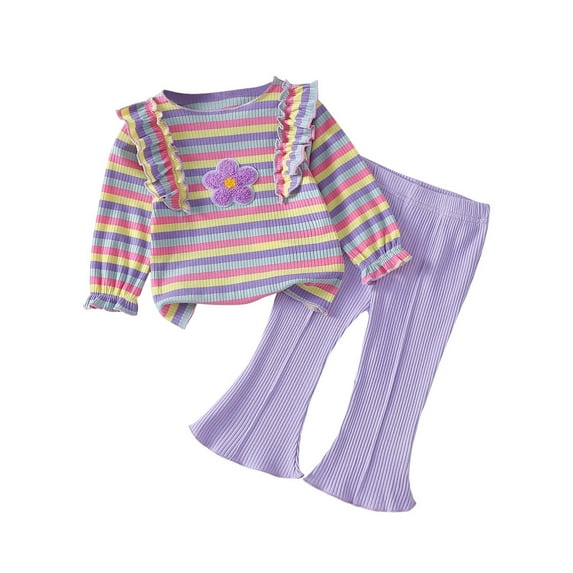 Avrntaa Toddler Girl Knit Outfits Ruffle Long Sleeve Top Ribbed Flared ...