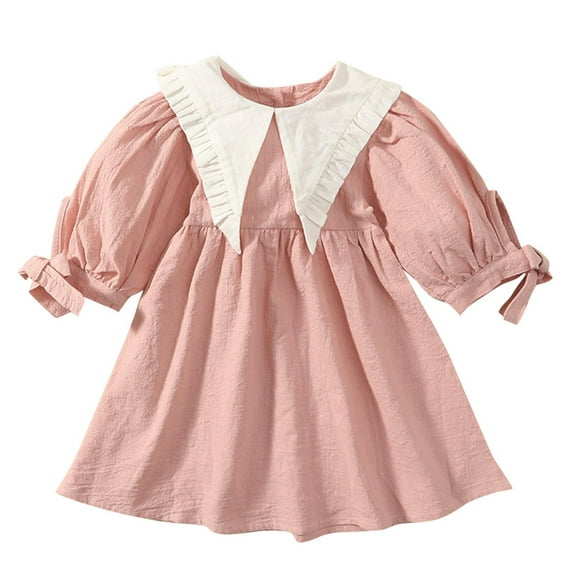 Avrntaa Toddler Girl Linen Cute Dress Puff Sleeve A-Line Dresses Lapel ...
