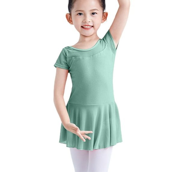 Avrntaa Toddler Girls Ballet Leotards with Skirt Dance Short Sleeve ...