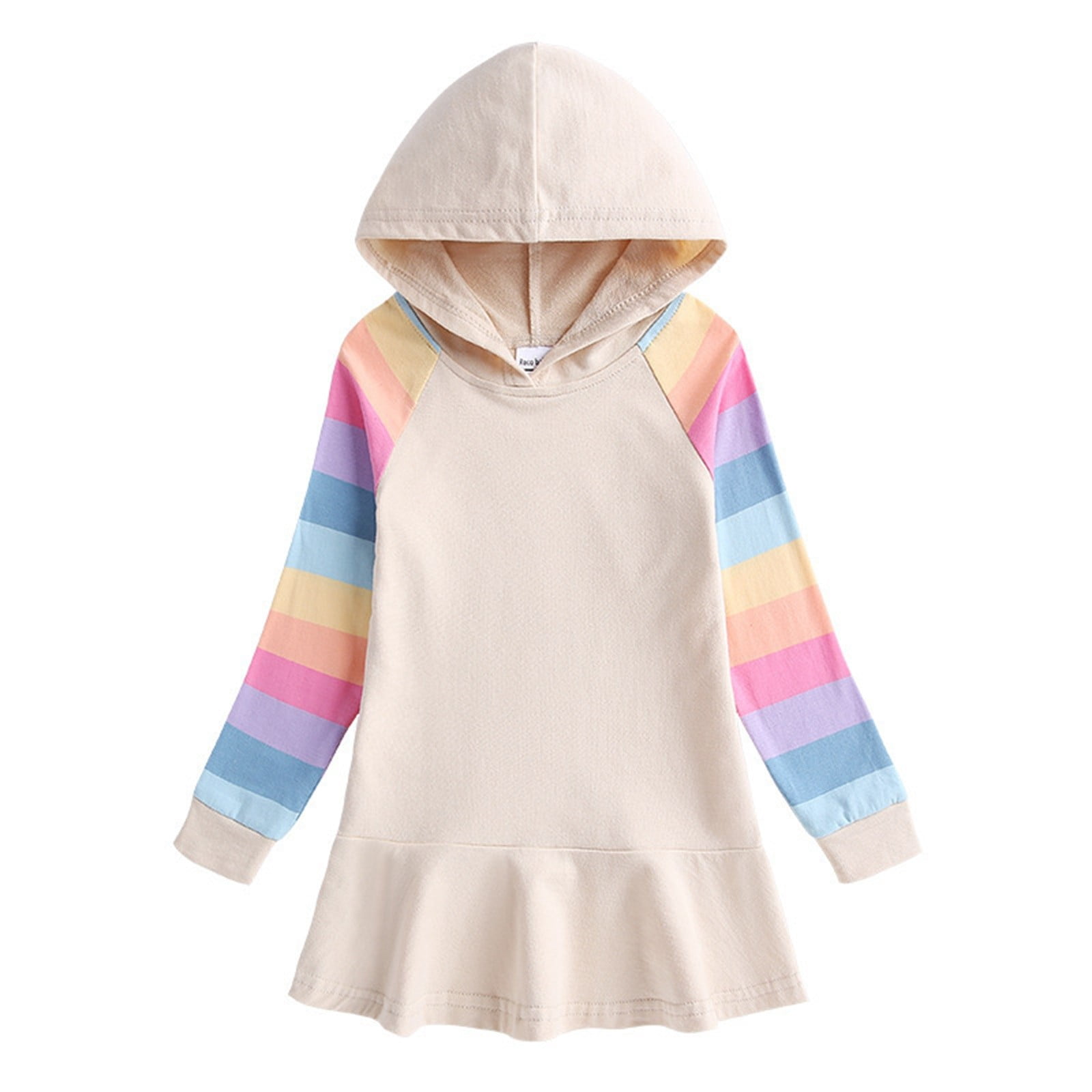Avrntaa Toddler Girls Hooded Sweatshirts Dress Rainbow Long Sleeve ...