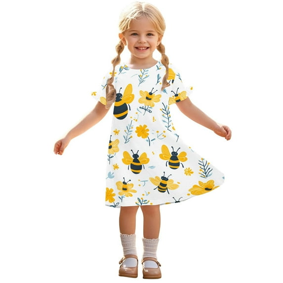 Avrntaa Toddler Girls Short Sleeve Dresses Plaid Print Crewneck Casual ...