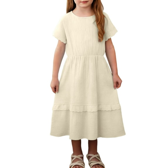 Avrntaa Toddler Girls Summer Linen Dress Lace Trim A-Line Dresses Short ...