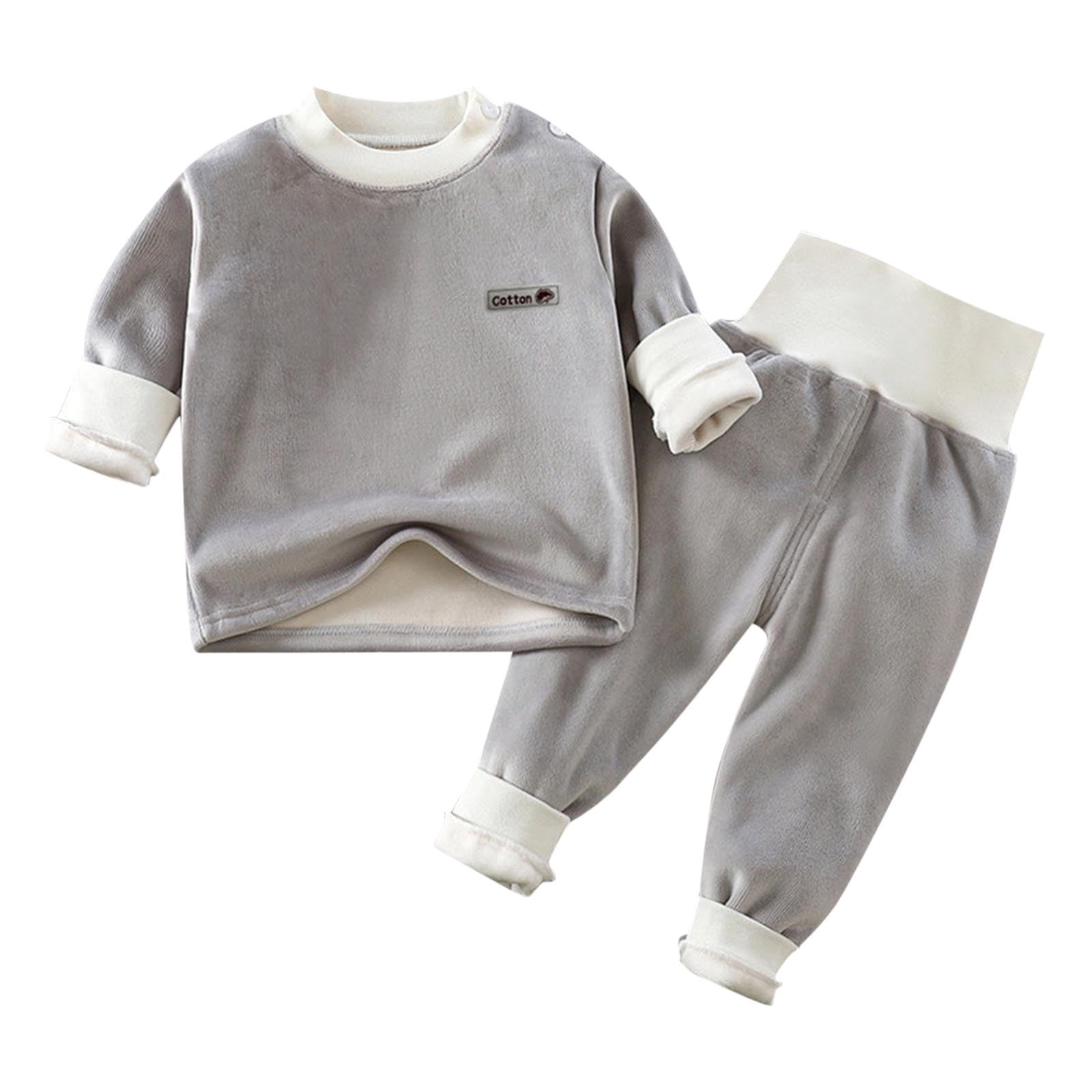 Avrntaa Toddler Kids Wool Lined Pajamas Set Crewneck Top High Waist ...