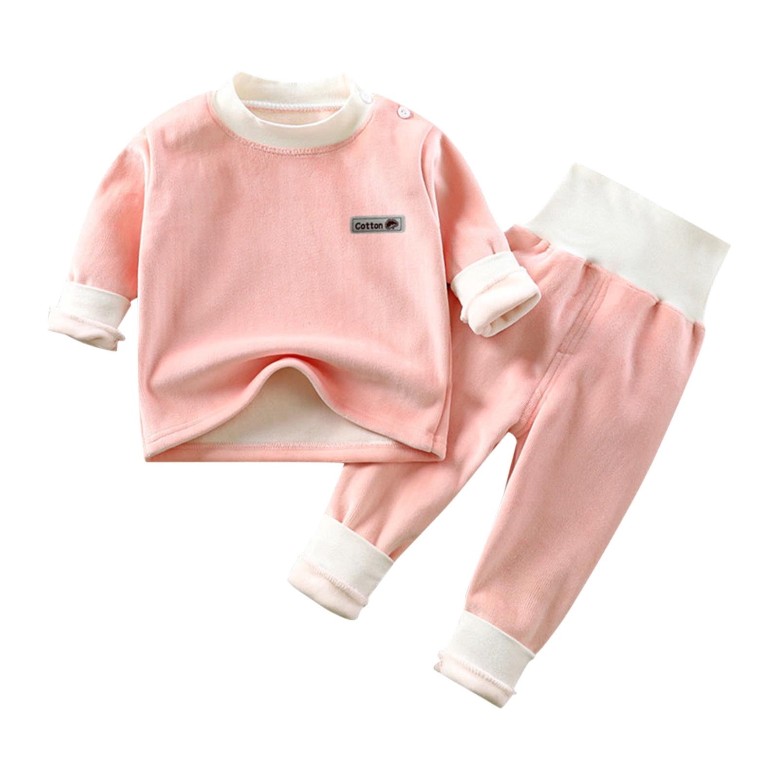 Avrntaa Toddler Kids Wool Lined Pajamas Set Crewneck Top High Waist ...
