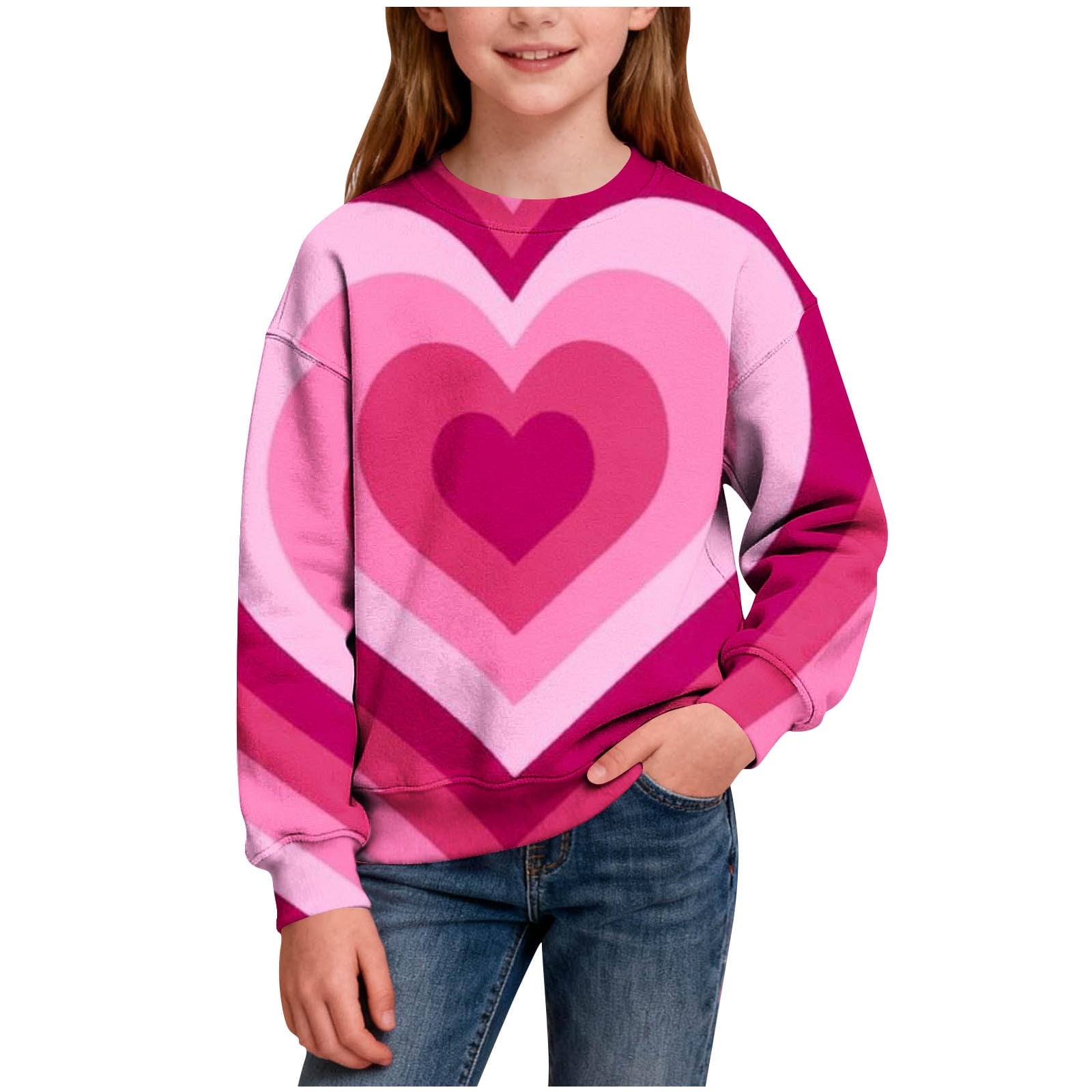 Avrntaa Valentine Day Sweatshirt for Girls - Heart Print Long Sleeve ...