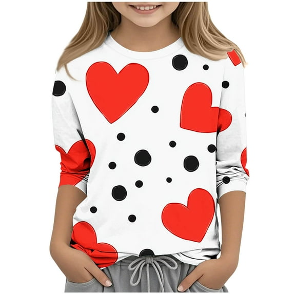 Avrntaa Valentine Tops for Girls - Heart Graphic 3/4 Sleeve Pullover ...