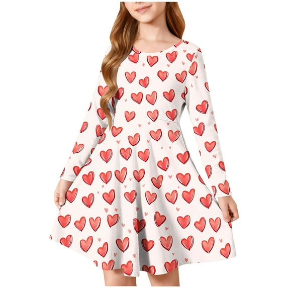 Avrntaa Valentines Day Casual Dress for Girls Cute Love Hearts Pink ...