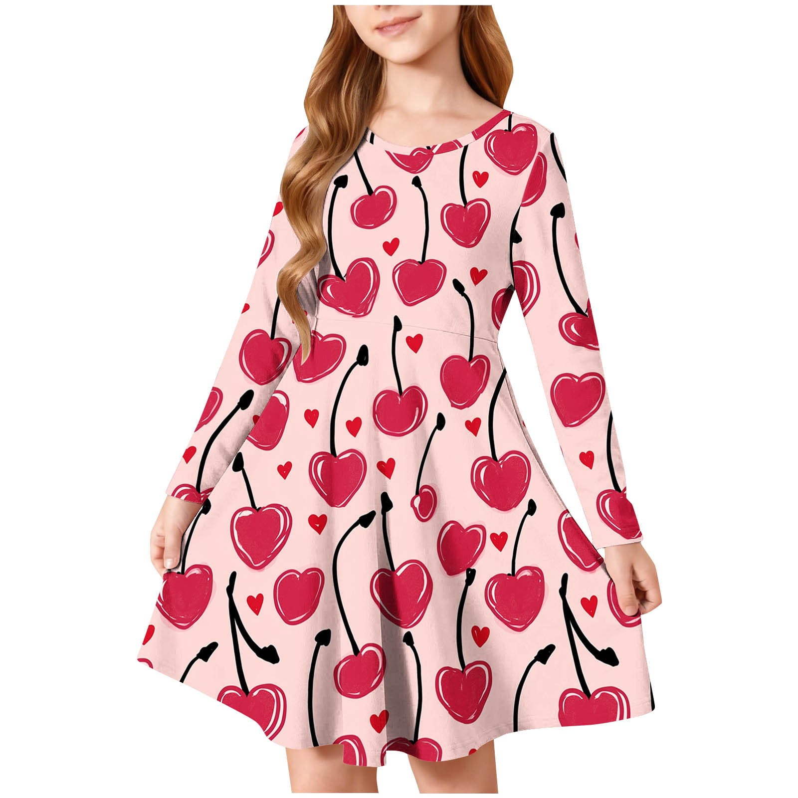 Avrntaa Valentines Day Love Hearts Dress for Girls Pink Print Long ...
