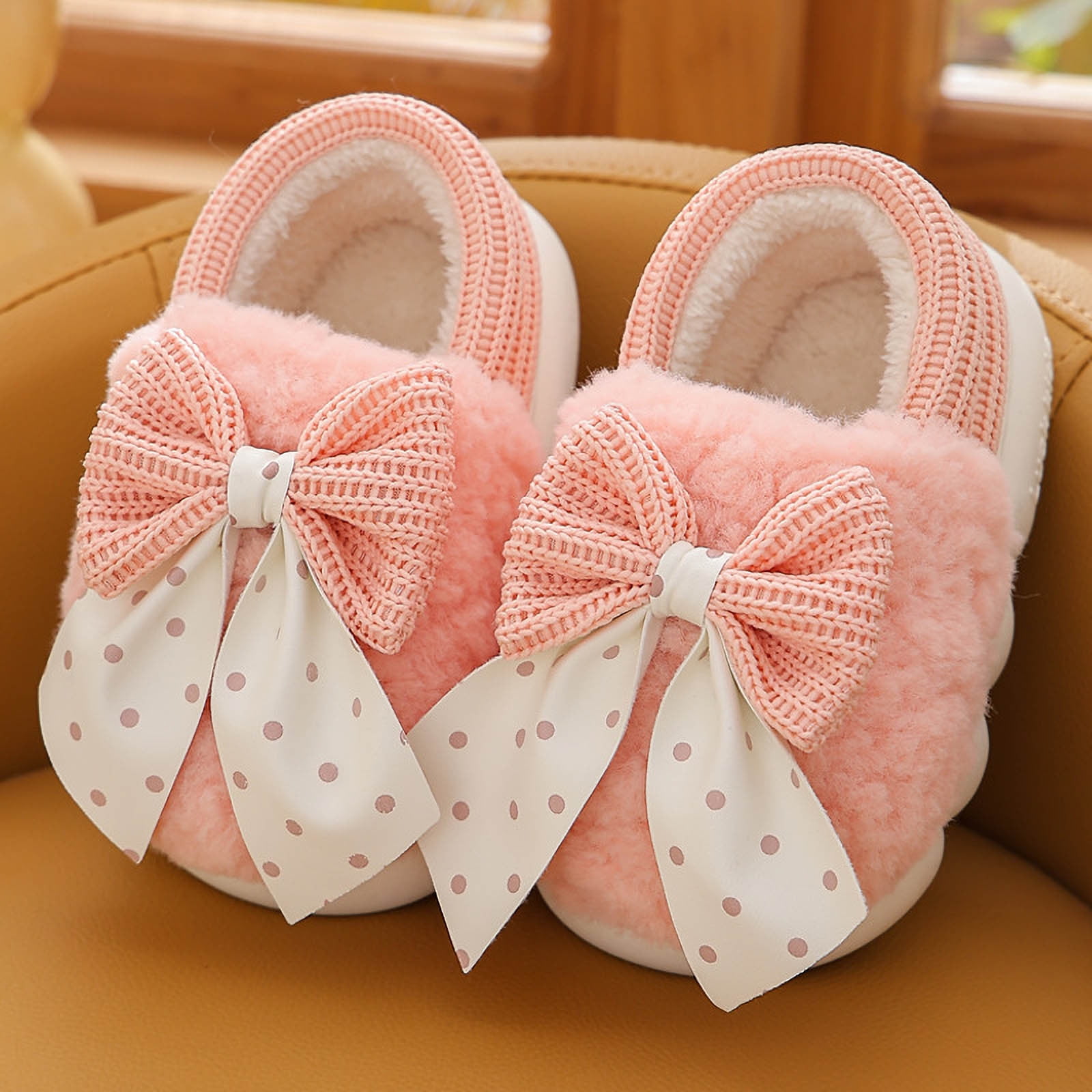 Avrntaa Winter Slippers for Girls - Kids Cute Bow Fuzzy Slipper Warm ...