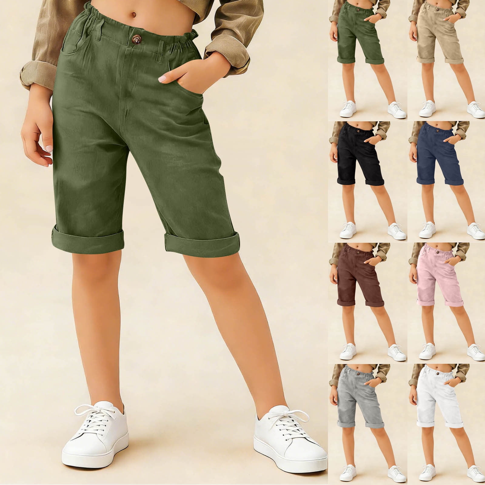 Avtoify Boy-Girl Children's-Linen Like Summer Elastic Waist Children's ...