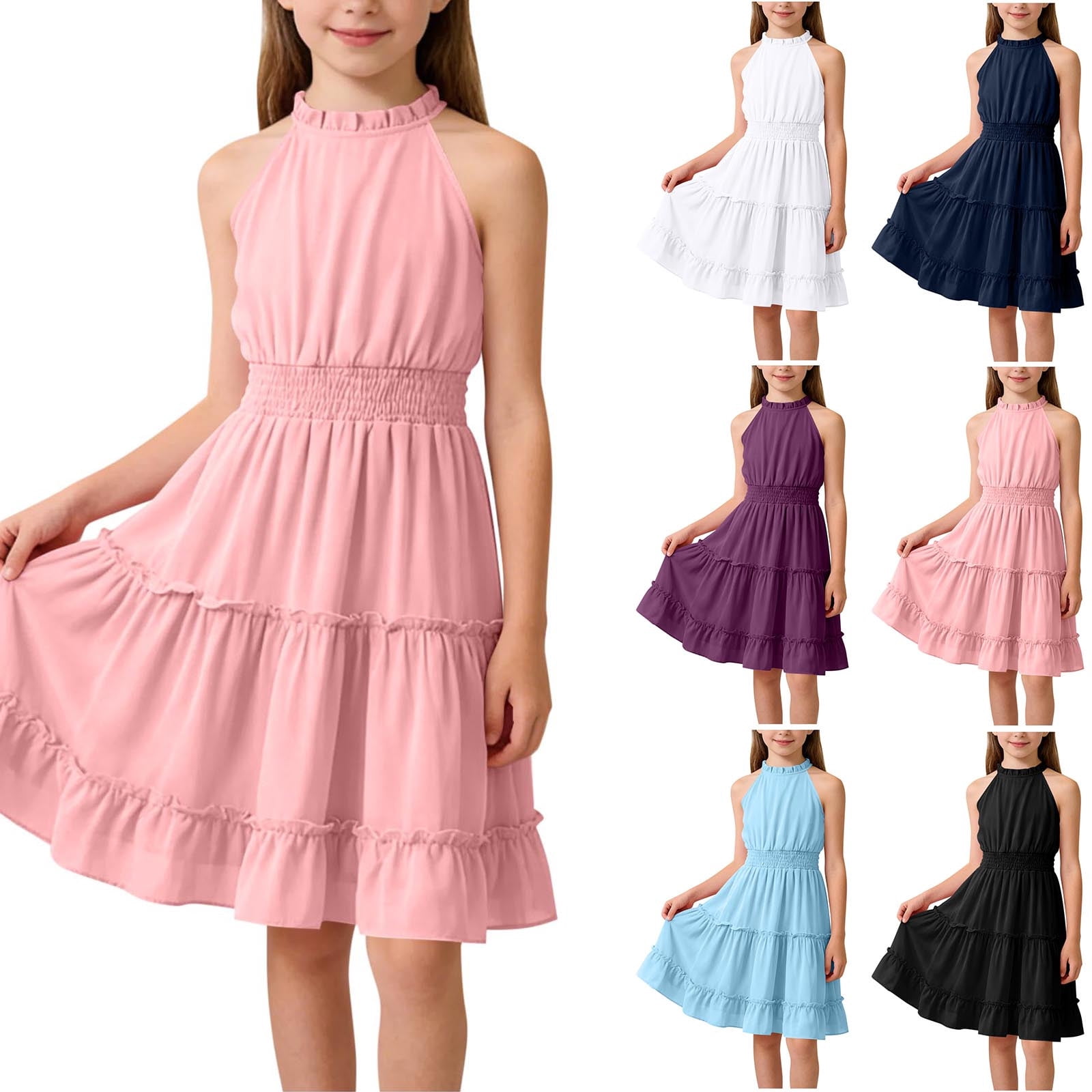 Avtoify CUHK Girls Solid Color Pleated Sleeveless Skirt Lace Waistband ...