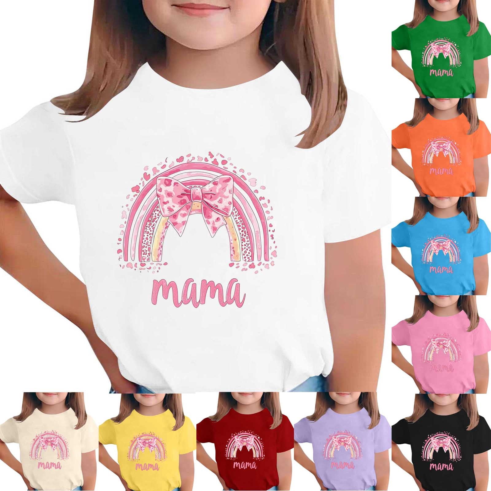 Avtoify Children's Print Round Neck Summer Girls Short Sleeve Shirts ...