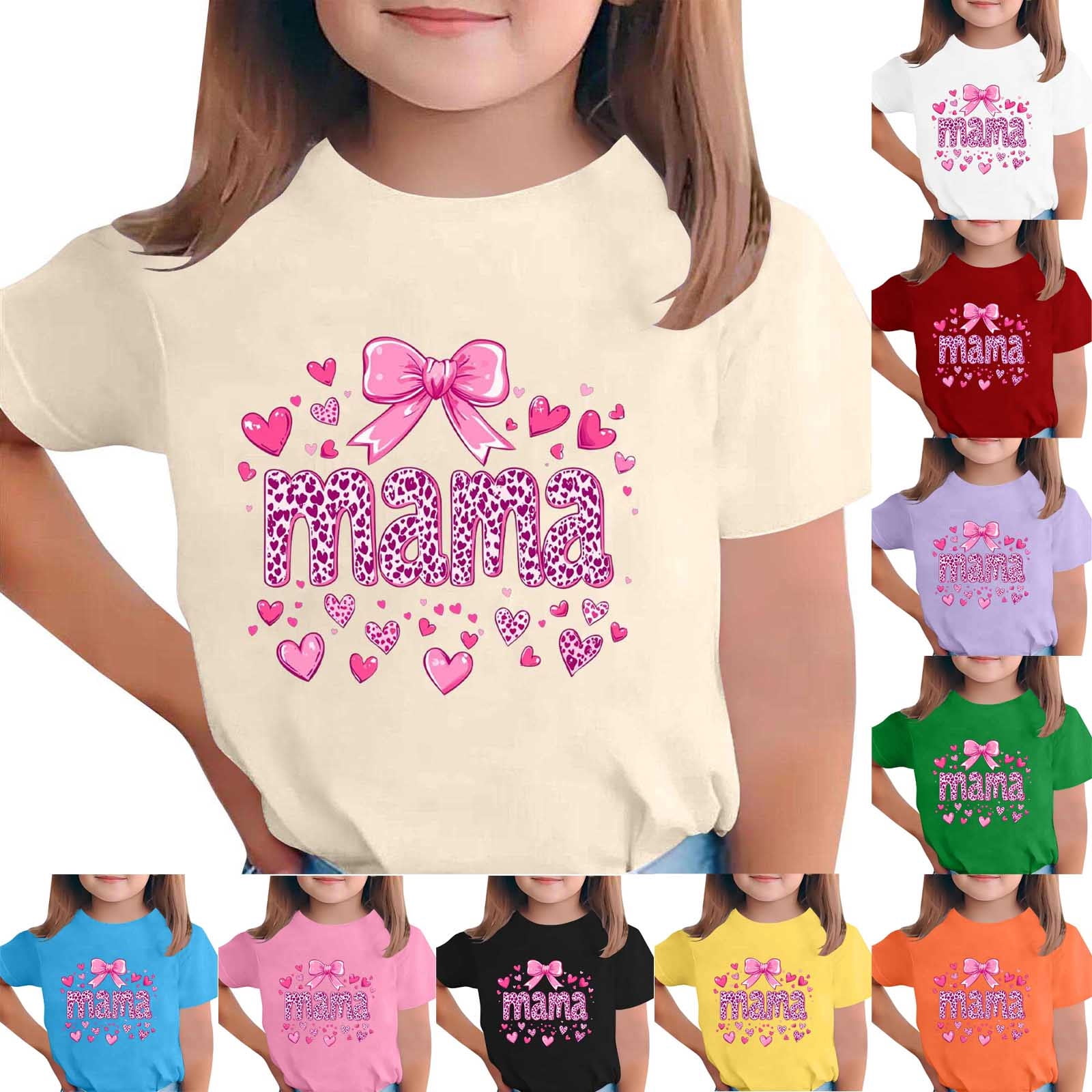 Avtoify Children's Print Round Neck Summer Girls Short Sleeve Shirts ...