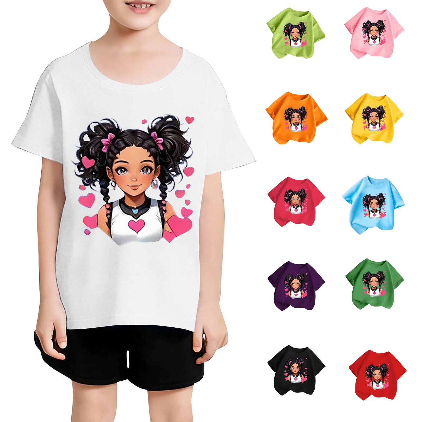 Avtoify Children's Print Summer Short Sleeve Shirts for Girls Sports ...
