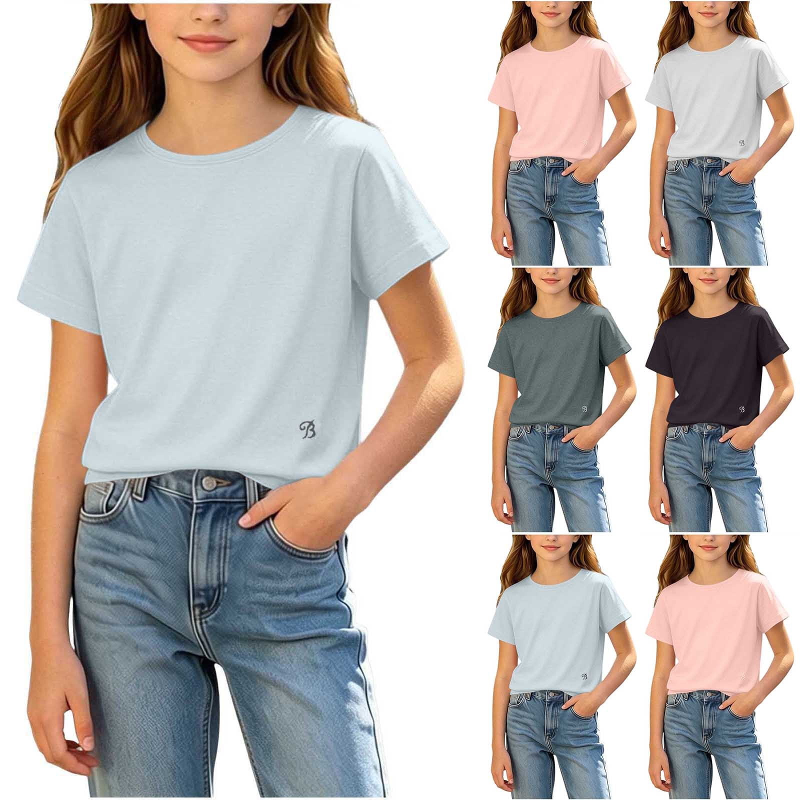 Avtoify Children's Round Neck Summer Girls Short Sleeve Shirts Casual ...
