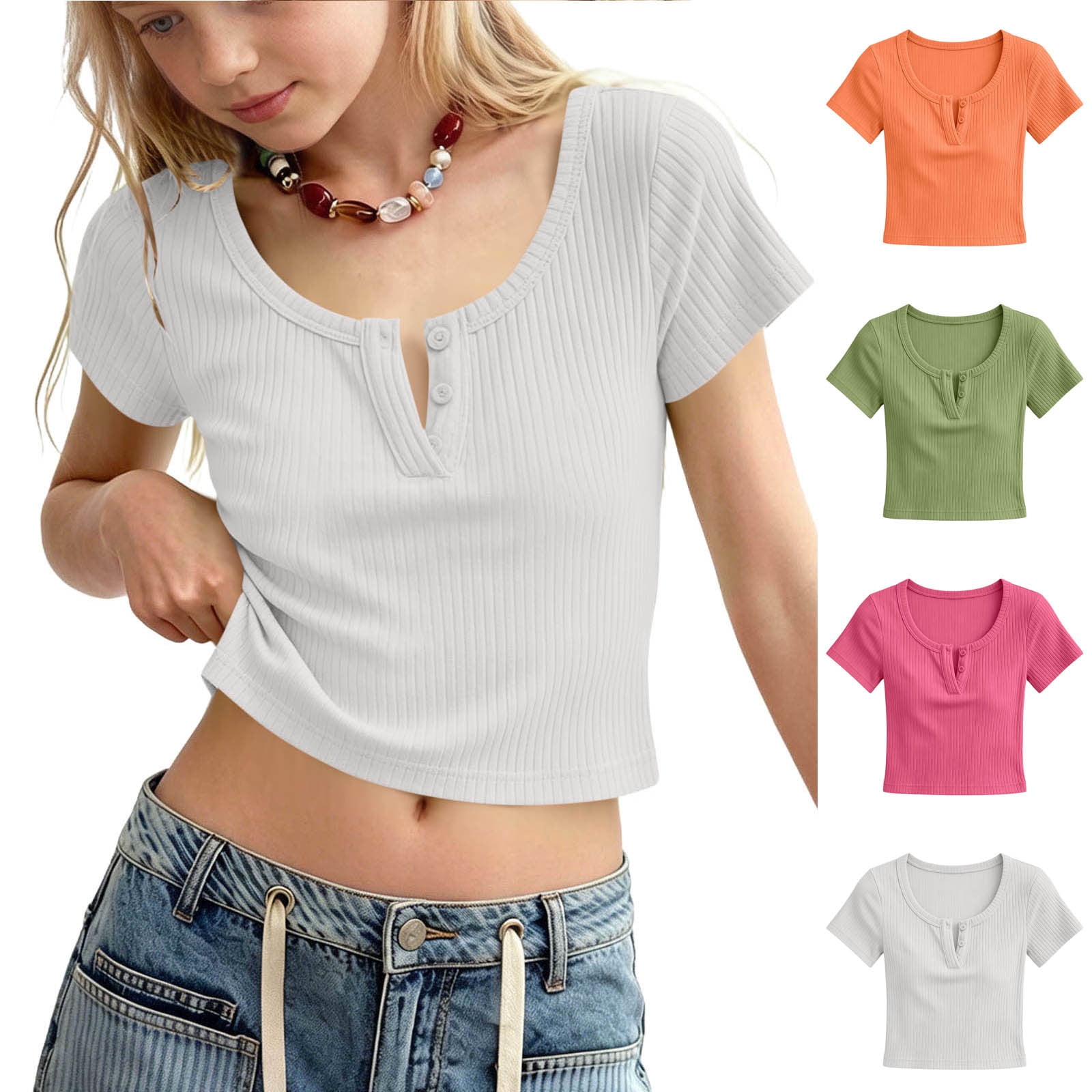 Avtoify Children's Solid Color Round Neck Summer Kids Short Sleeve ...