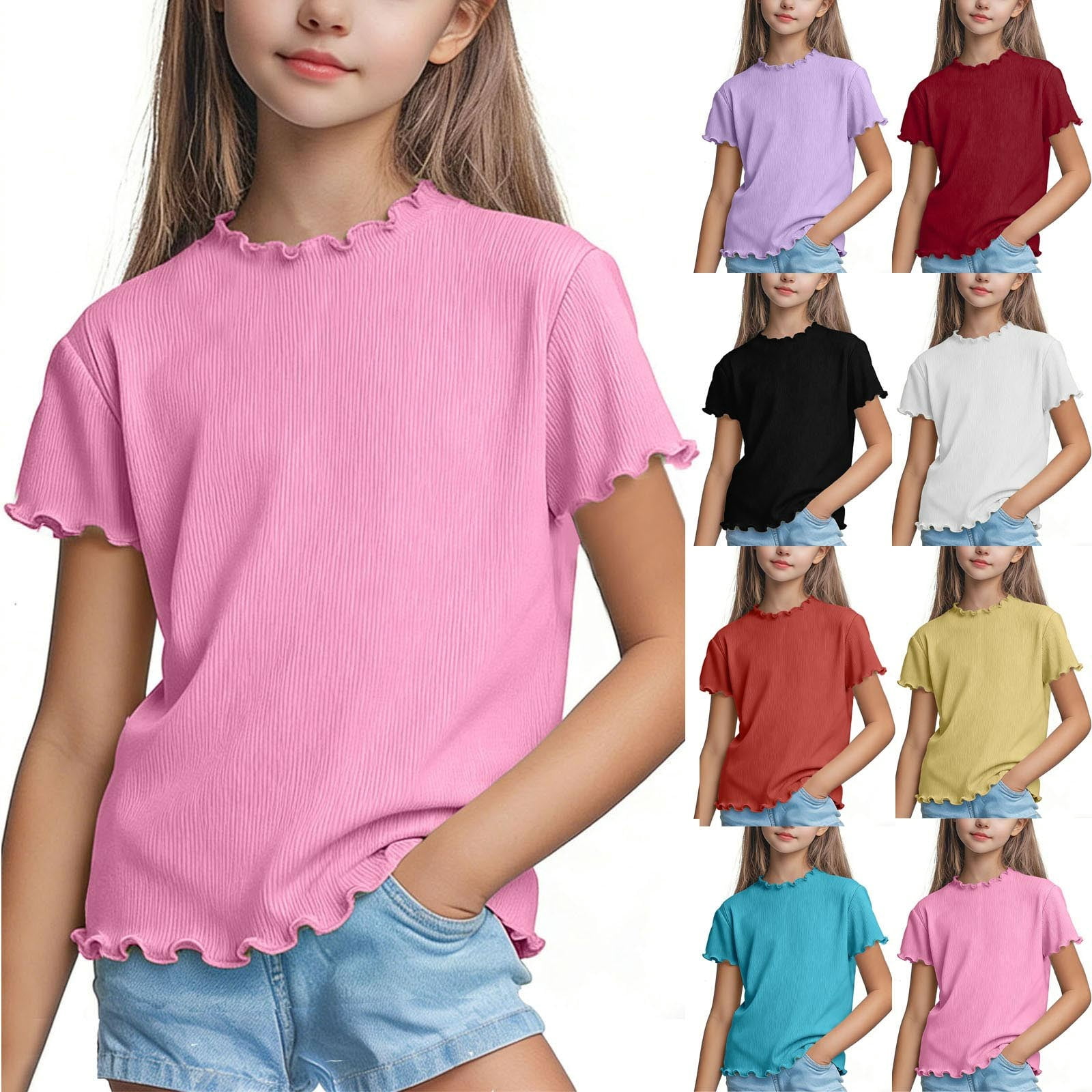 Avtoify Children's Solid Color Round Neck Summer Kids Short Sleeve ...