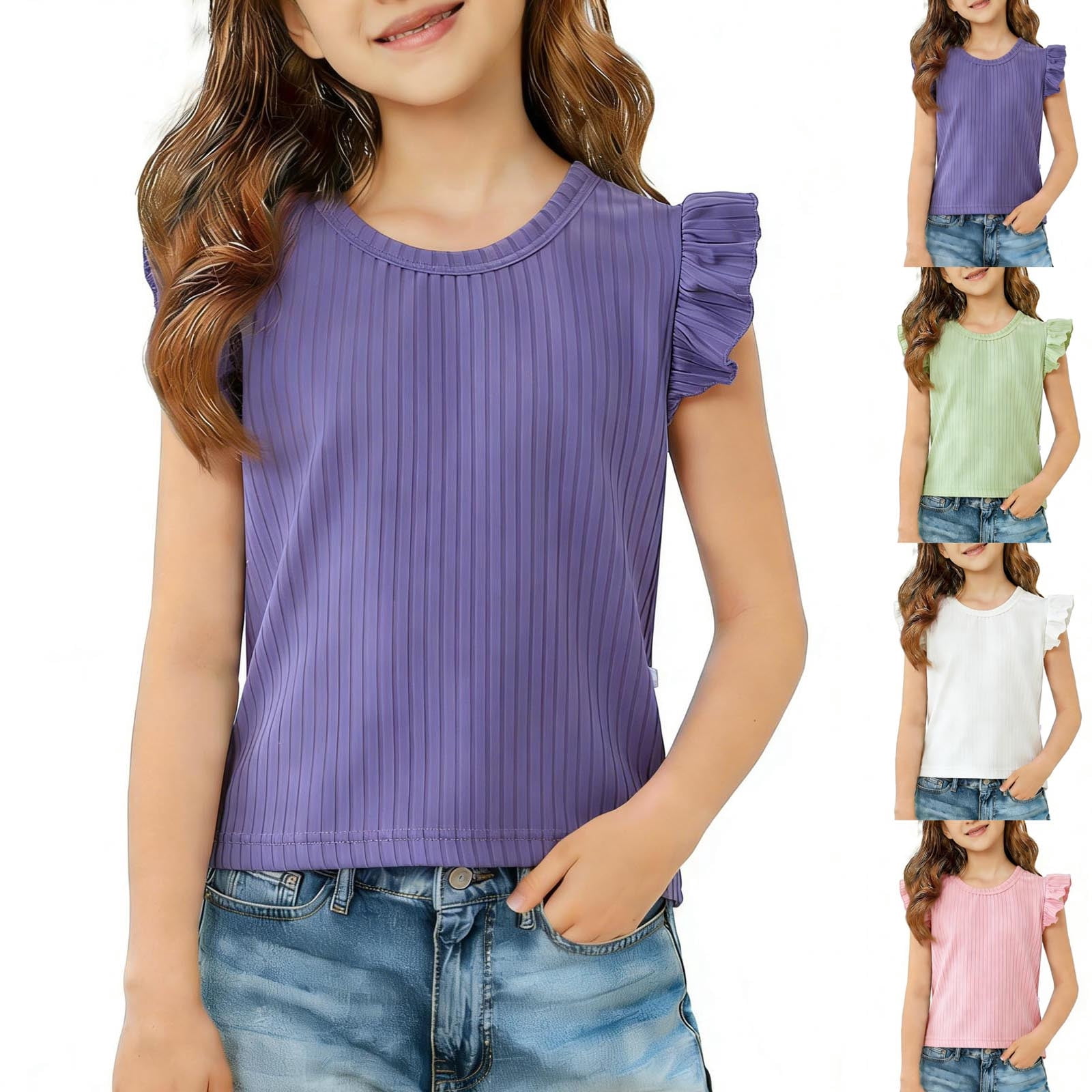 Avtoify Children's Solid Color Round Neck Summer Kids Short Sleeve ...