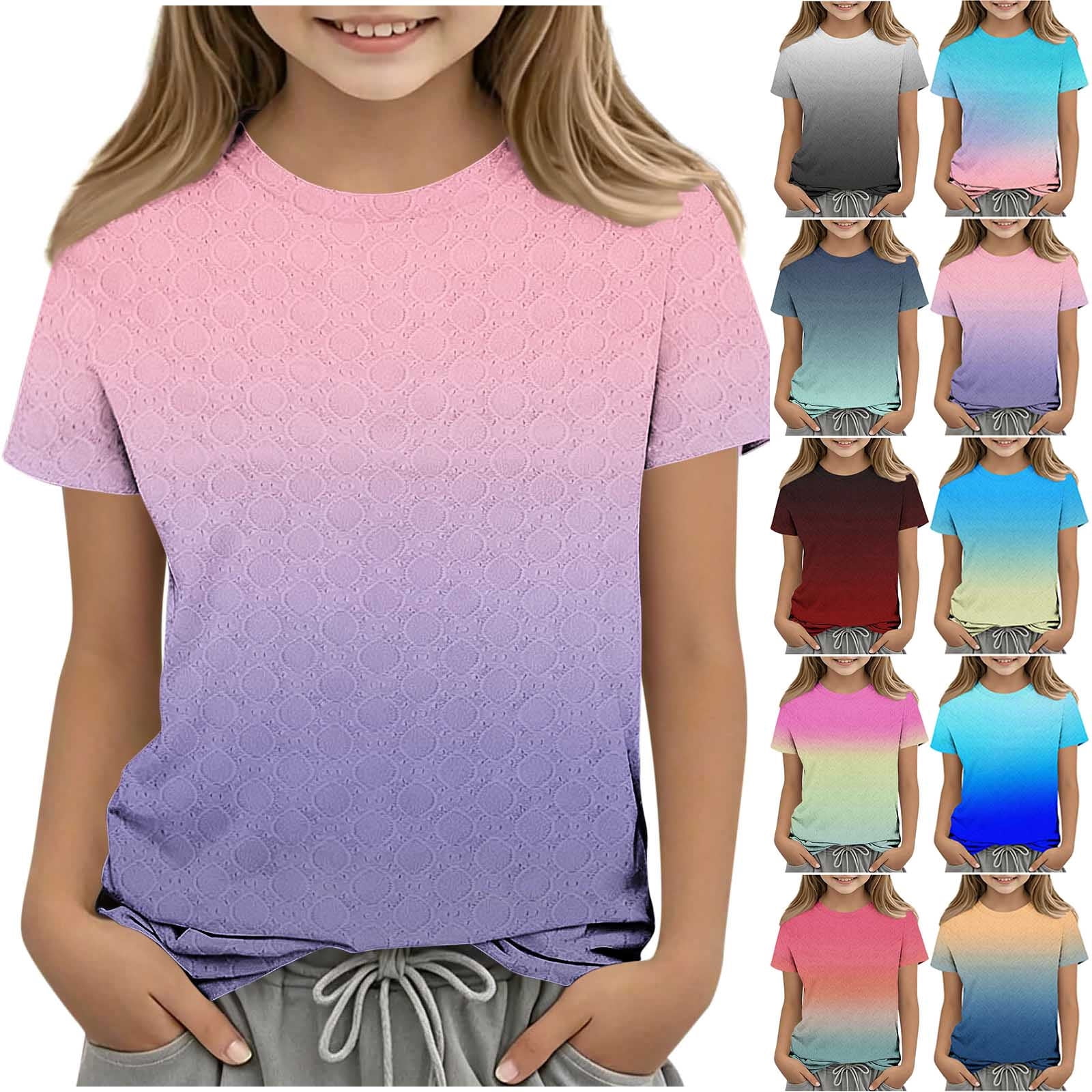 Avtoify Children's Solid Color Round Neck Summer Short Sleeve Shirts ...