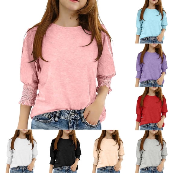 Avtoify Children's Solid Color Summer Short Sleeve Shirts for Girls ...