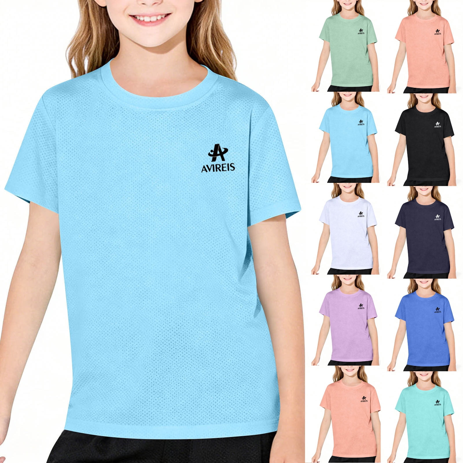 Avtoify Children's Solid Color Summer Short Sleeve Shirts for Girls ...