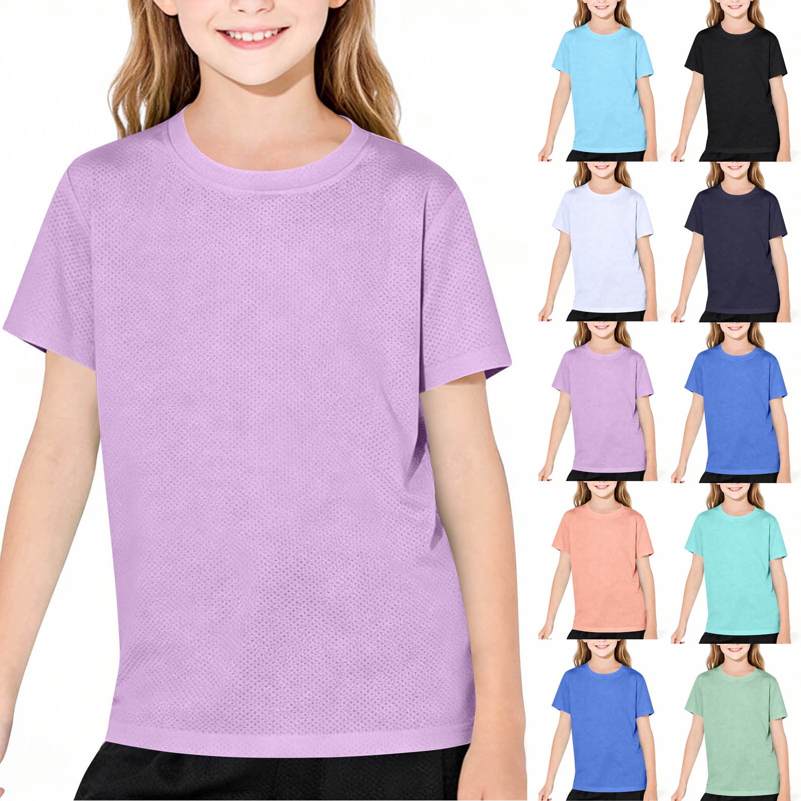 Avtoify Children's Solid Color Summer Short Sleeve Shirts for Girls ...