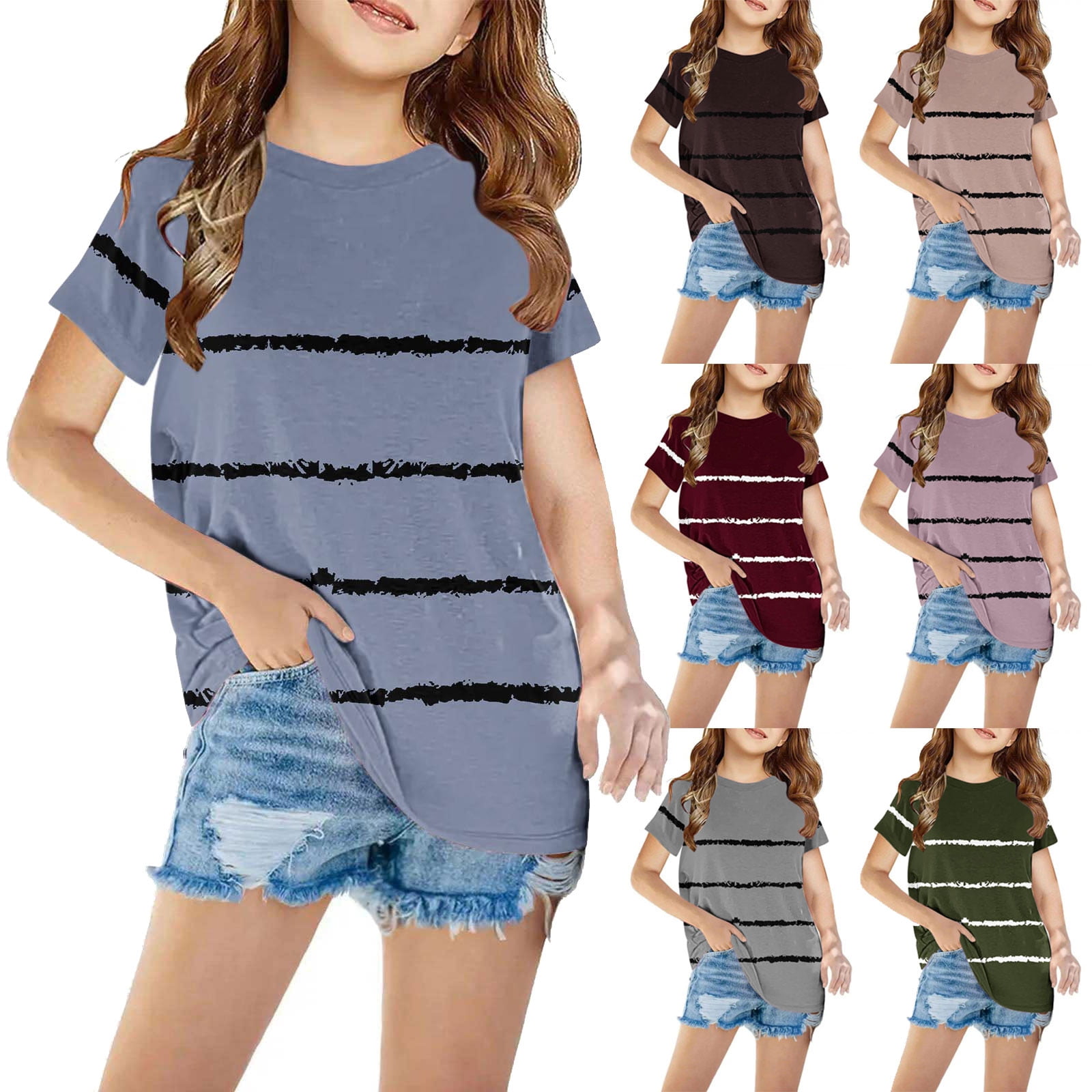 Avtoify Crop Top Graphic Print Summer Girls Short Sleeve Shirts Round ...