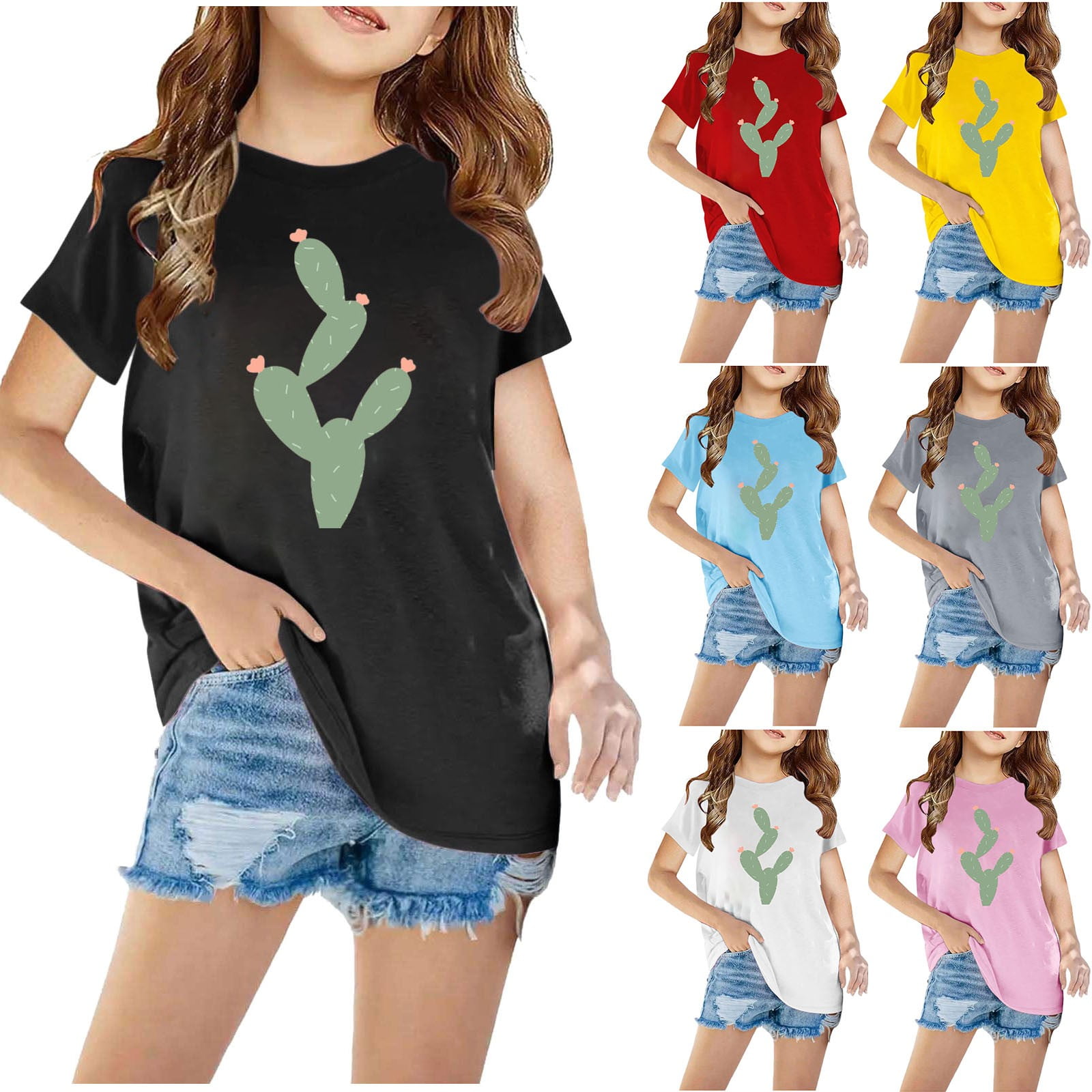 Avtoify Crop Top Graphic Print Summer Girls Short Sleeve Shirts Round ...