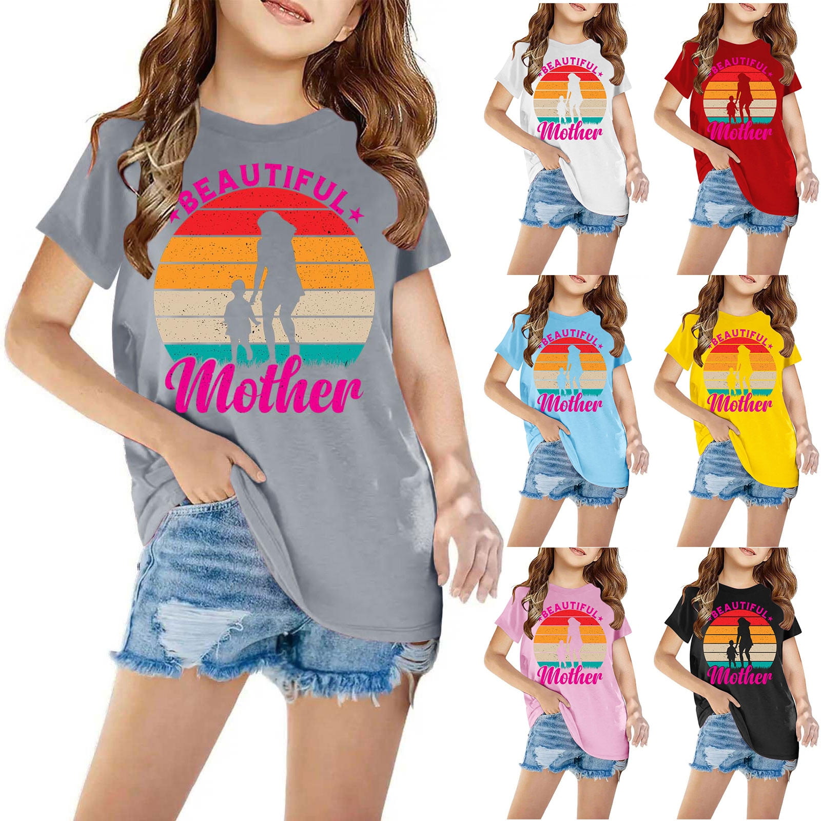 Avtoify Crop Top Graphic Print Summer Girls Short Sleeve Shirts Round ...